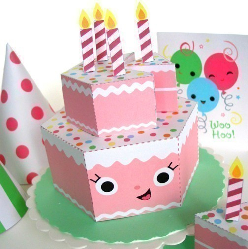 Happy Birthday Strawberry Cake Party Playset Printable Paper Craft ...
