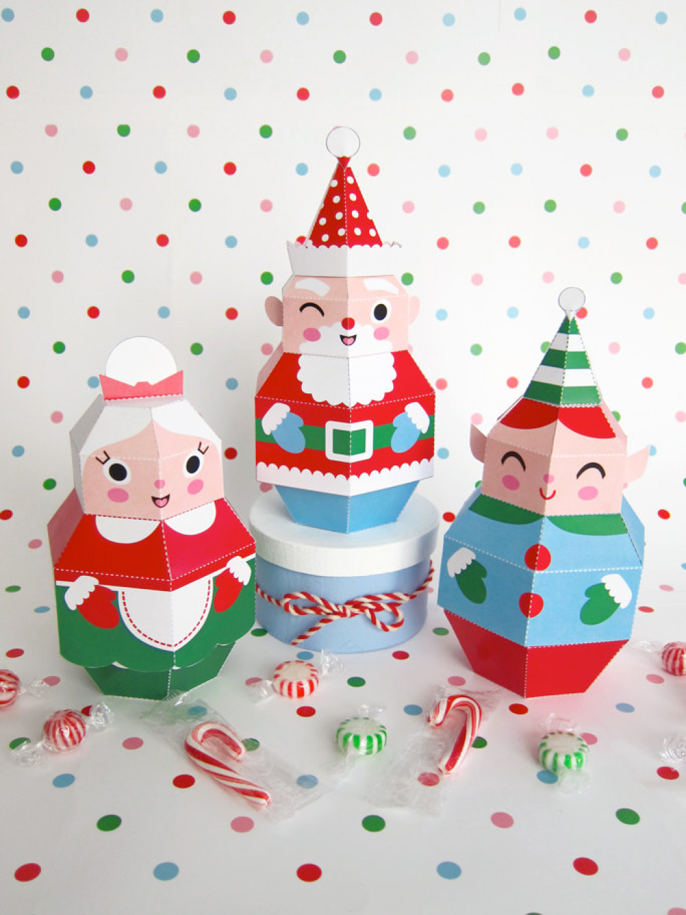 Santa, Mrs. Claus and Elf Treat Boxes Prinatble Paper Christmas Crafts ...